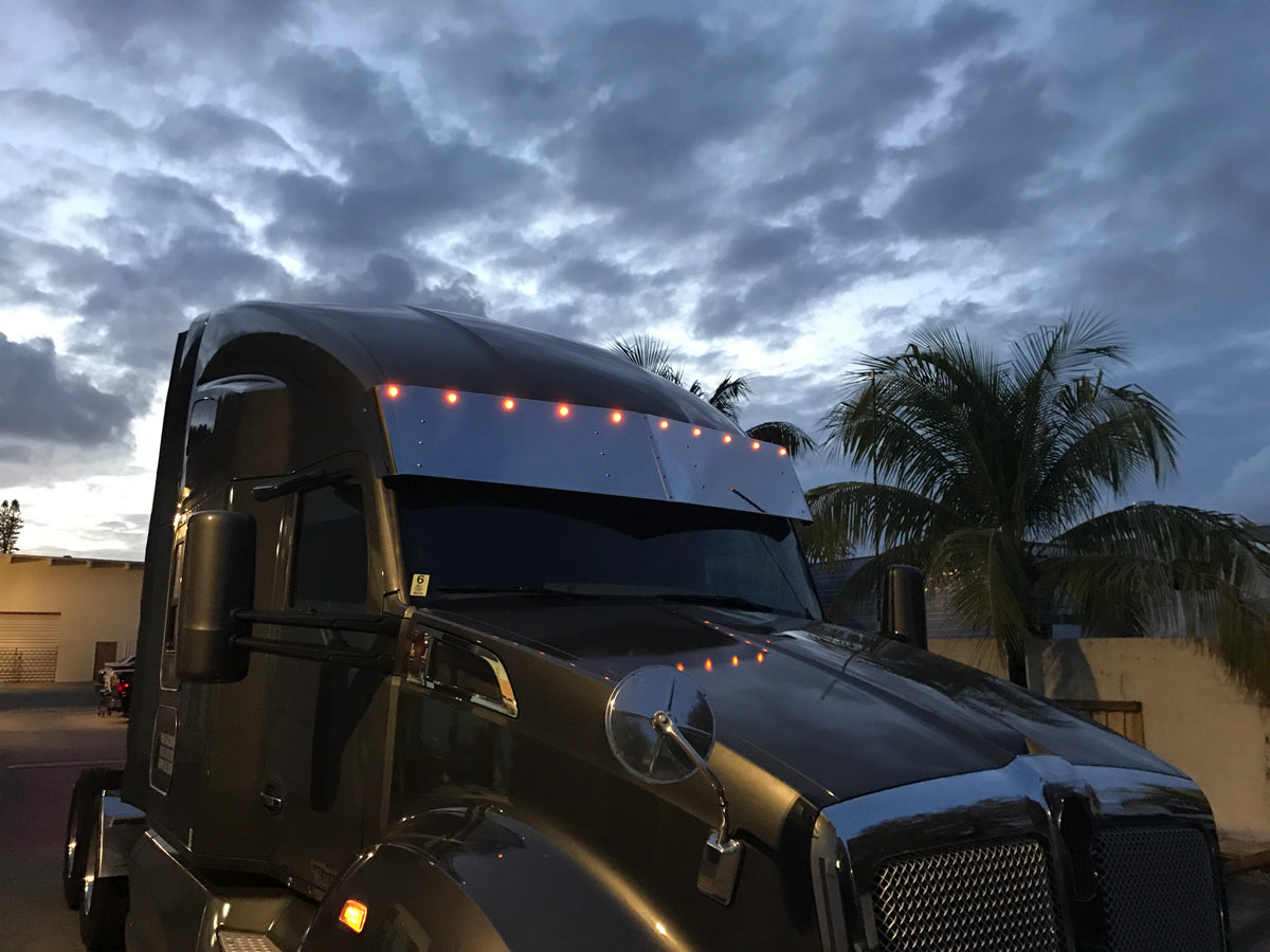 Kenworth T680 Semi-Straight Stainless Steel Visor with 10 Bright 3/4 ...