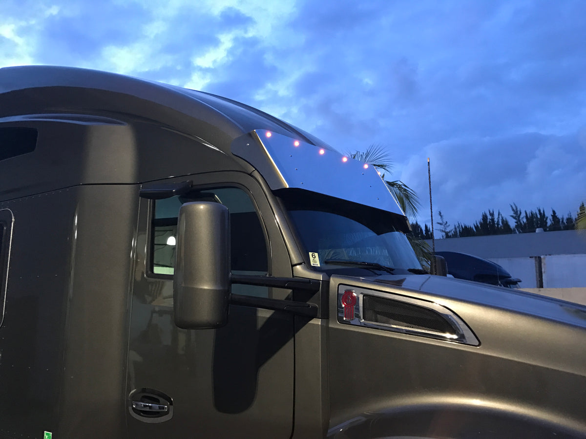 Kenworth T680 Semi-Straight Stainless Steel Visor with 10 Bright 3/4 ...